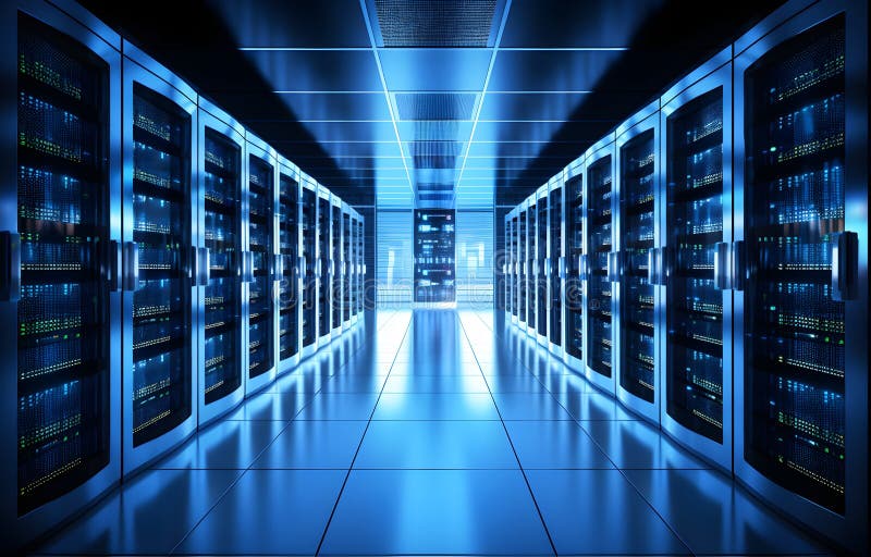 Dark Servers Data Center Room with Computers and Storage Systems and ...