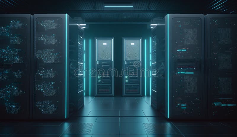 Blue Glow of Network Servers in Server Room Stock Image - Image of ...