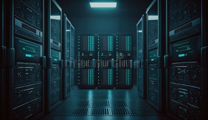 Blue Glow of Network Servers in Server Room Stock Image - Image of ...