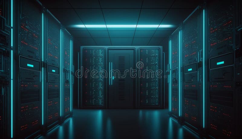 Blue Glow of Network Servers in Server Room Stock Image - Image of ...