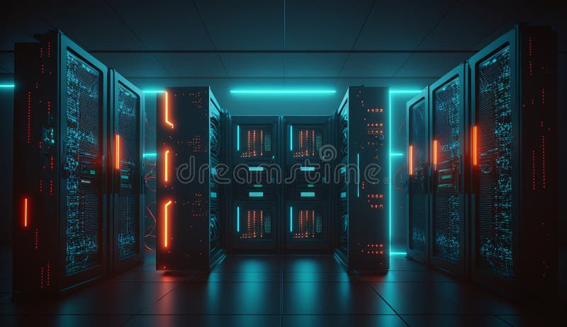 Blue Glow of Network Servers in Server Room Stock Image - Image of ...
