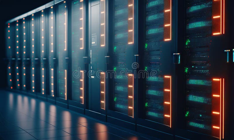 Dark Servers Data Center Room with Computers. Storage Systems Corridor ...