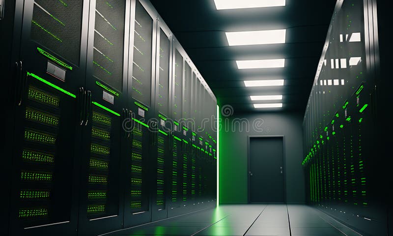 Dark Servers Data Center Room with Computers. Storage Systems Corridor ...