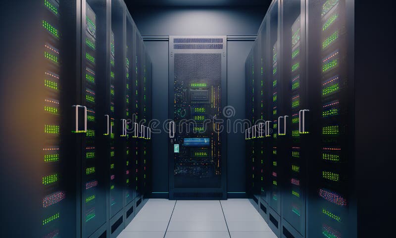 Dark Servers Data Center Room with Computers. Storage Systems Corridor ...