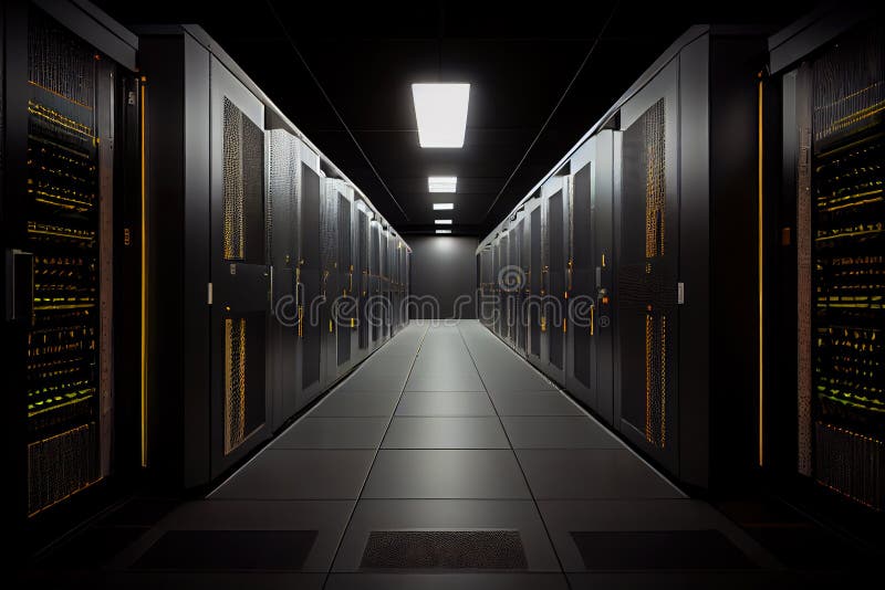 Dark Servers Data Center Room with Computers and Storage Systems 3D ...