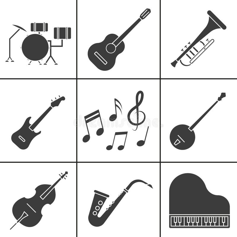 Dark Set of Musical Instruments. Basic Instruments for Jazz Stock ...