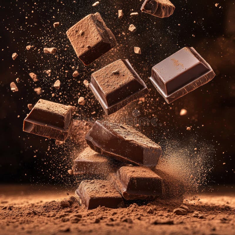 In a Dark Setting, Chocolate Bar Pieces are Enhanced by a Dusting of ...