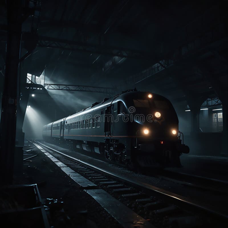Dark Setting Illuminated by Dramatic Light and Train Race Stock ...