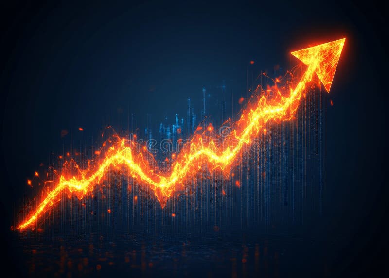 In a Dark Setting, a Neon Arrow, Glowing Red and Blue, Curves Upward ...