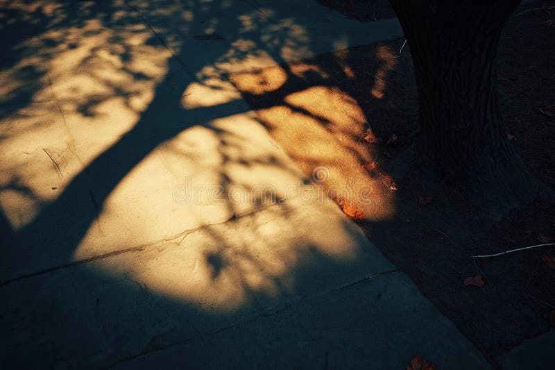 Long Tree Shadow Stretching Across Sidewalk in Late Afternoon Sunlight ...