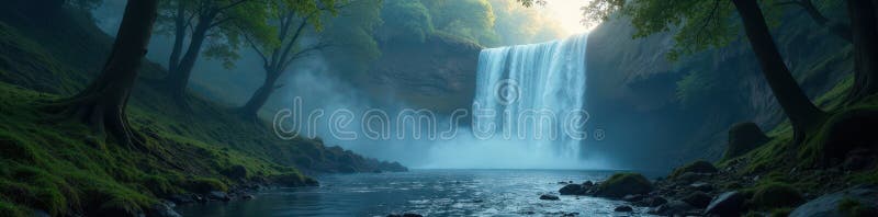Dark, Shadowy Waterfall, Mist Hangs in Air, Ancient Trees , Wilderness ...