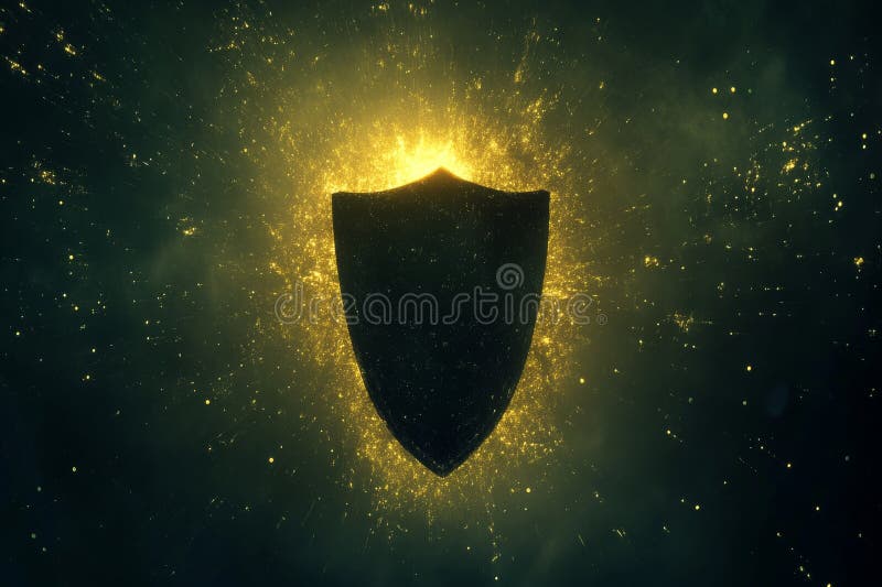 Dark Shield with Radiant Glow and Sparkling Background Effects Stock ...