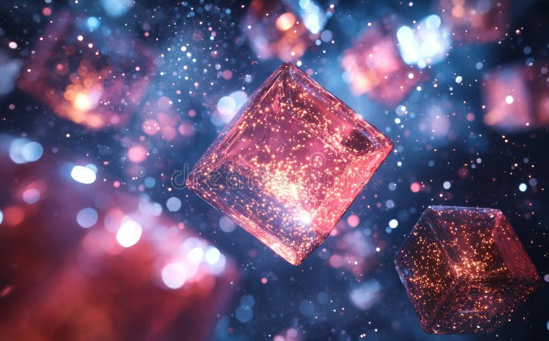 In a Dark, Shimmering Environment, Cubes of Color Float Freely Stock ...