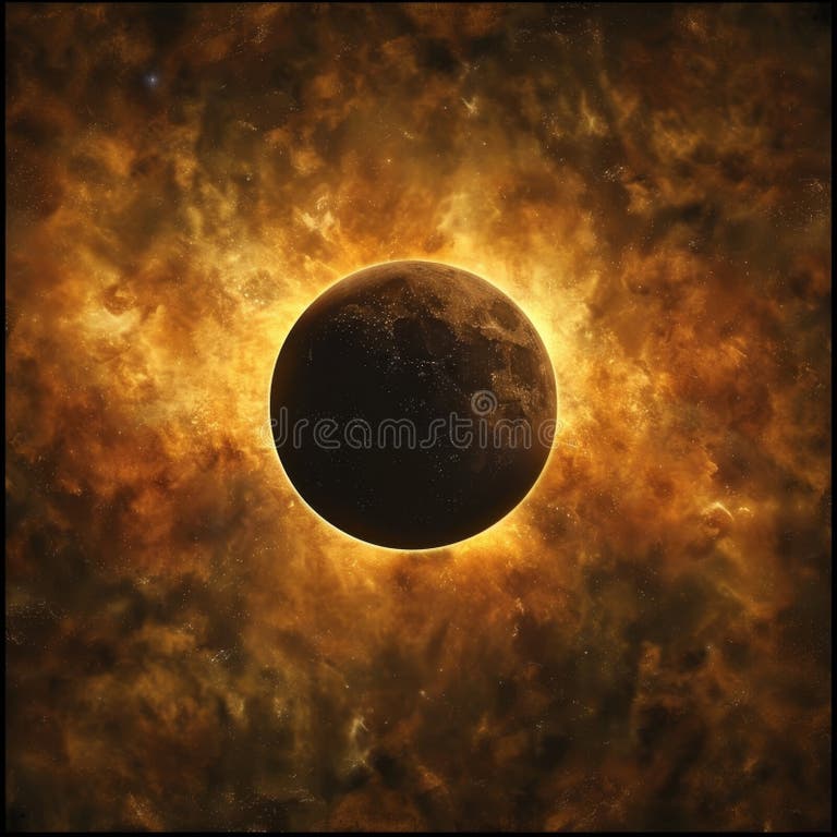 Dark Side of the Moon, Space Landscape of Burning Fire, Solar Eclipse ...