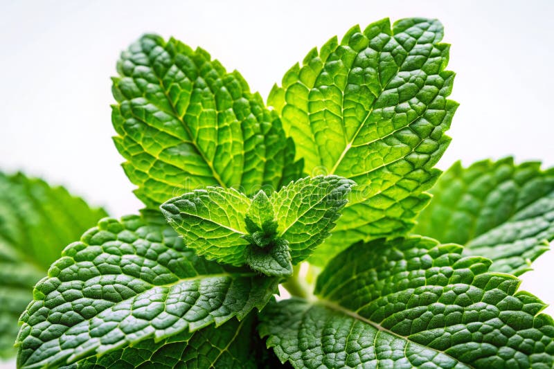 Dark Silhouette of Fresh Mint Sprigs Against a Crisp White Background a ...