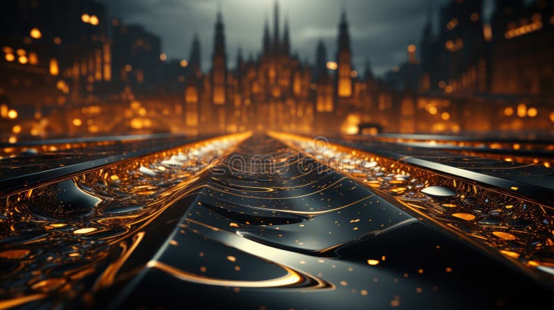 Dark Silver, Black and Amber Technological Wallpaper GenerativeAI Stock ...