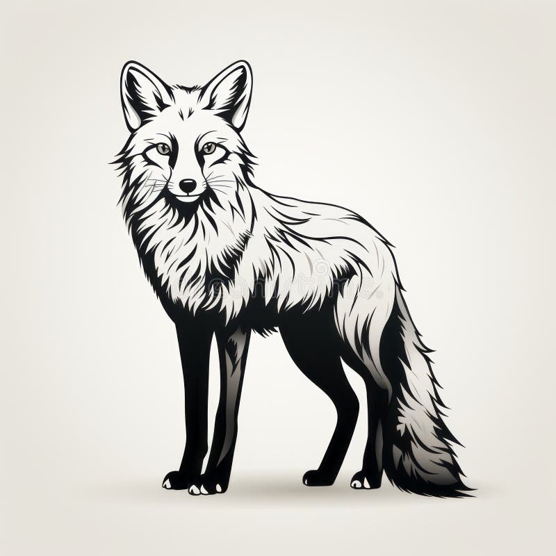 Dark Silver and Light Beige Fox Line Drawing Vector Illustration Stock ...