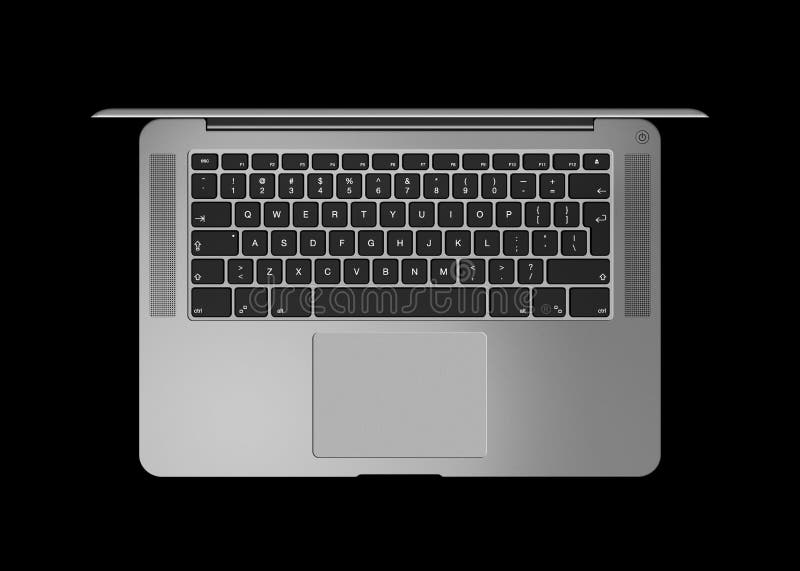Dark Silver Open Laptop. Top View 3D Render Isolated on Black Stock ...