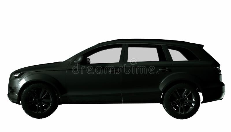 Dark Silver SUV Car Isolated Side View. 3D Rendering Stock Illustration ...