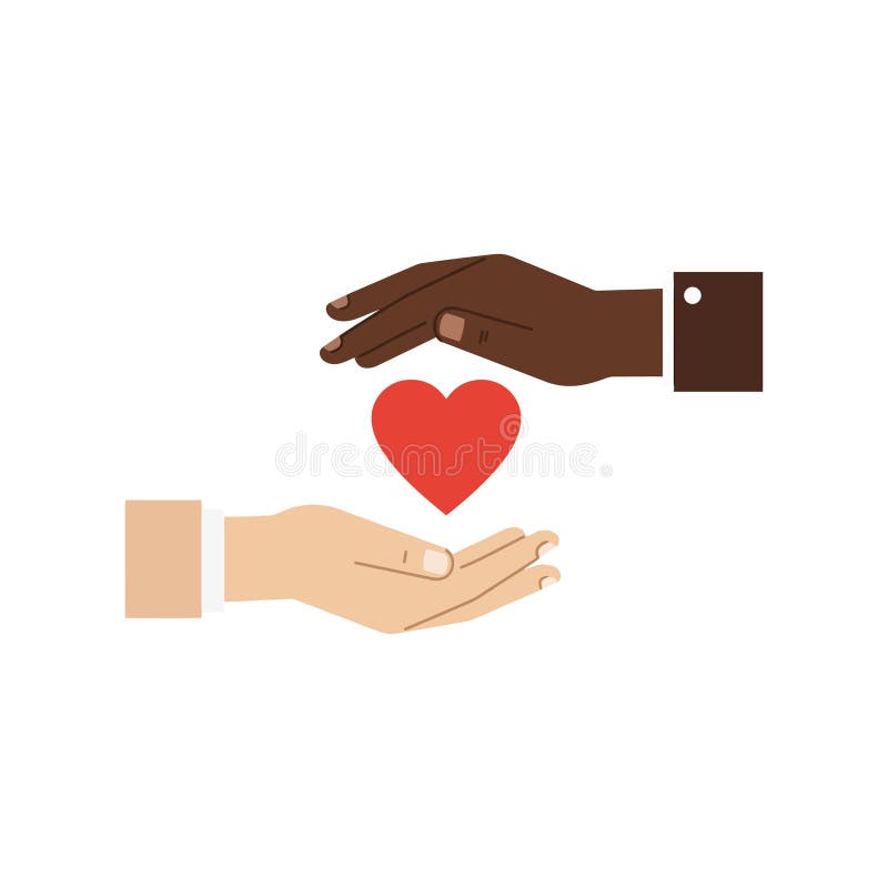 Two Diverse Hands Holding and Protecting a Red Heart Symbol in Minimal ...