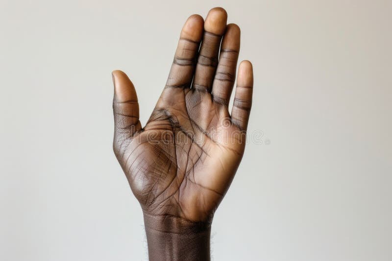 Dark-Skinned Hand Showing Open Palm Against Neutral Background ...