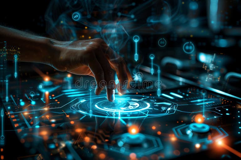 Dark Skinned Hand Touching Digital Interface, Augmented Reality Display ...