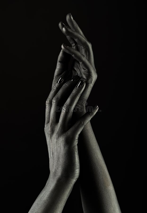 Dark-skinned Hands Over Black Background. Beautiful Hands. Stock Photo ...