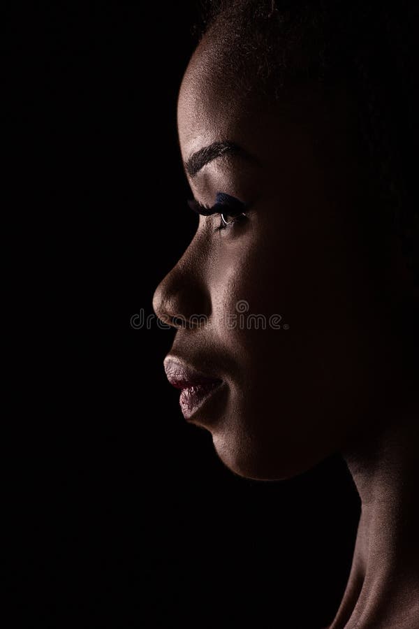 Dark Skinned Model on a Side View Portrait. Stock Image - Image of head ...