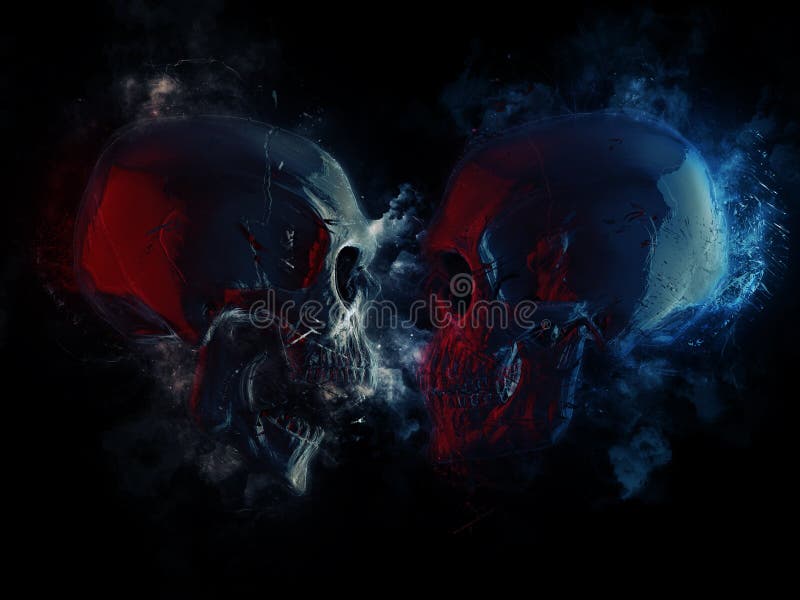 Red and Blue Vampire Skulls with White Teeth and Black Eyes Stock ...
