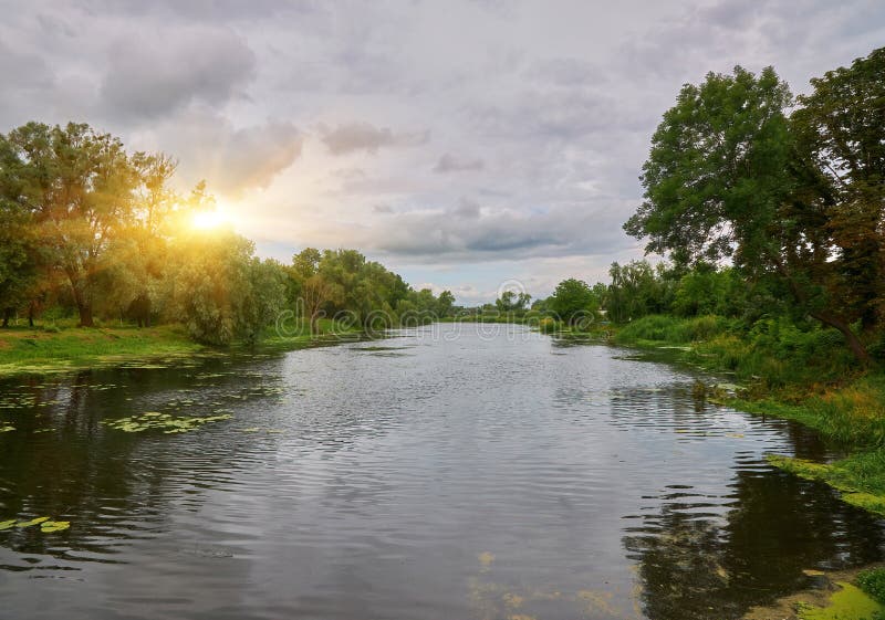 Dark Sky Cloudy River Landscape View Stock Image - Image of outdoor ...