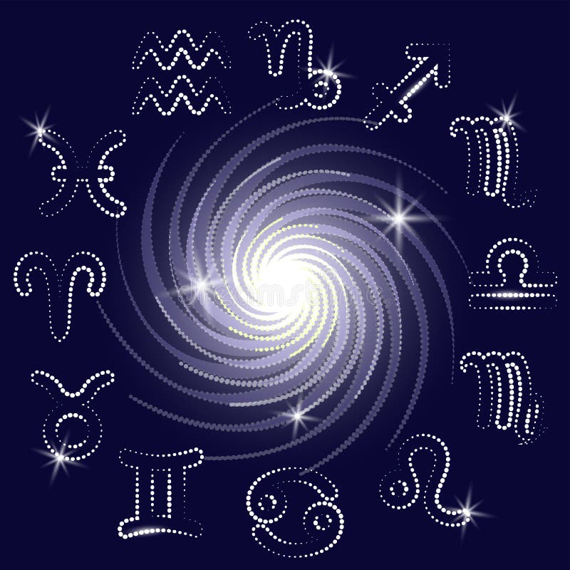 In The Dark Sky Constellation Of The Zodiac Around The Galaxy Vector