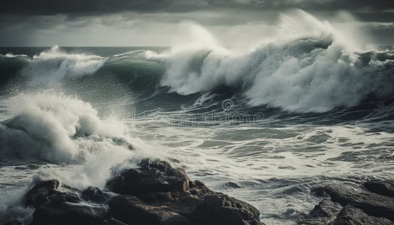 Dark Sky, Crashing Waves, Spraying Surf, Nature Dangerous Beauty ...