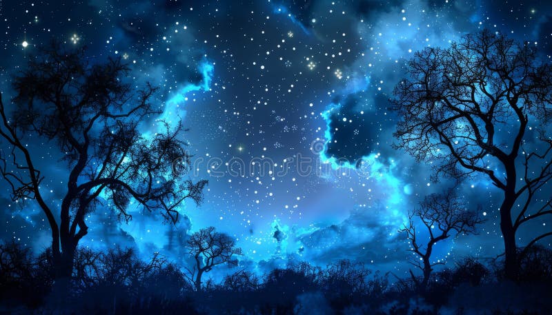 A Dark Sky with a Few Trees and a Few Stars by AI Generated Image Stock ...