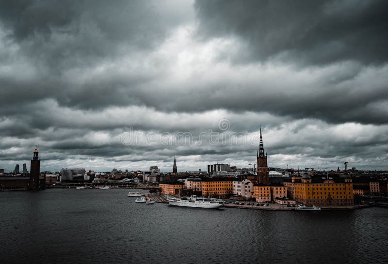 Dark Sky in Stockholm in Spring Stock Image - Image of gamlastan, view ...
