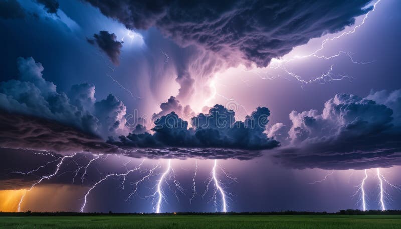 Thunderstorm with Lightning Strikes and Dark Clouds Stock Image - Image ...