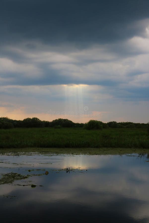 Dark Sky before a Thunderstorm Overlooking the River Stock Image ...