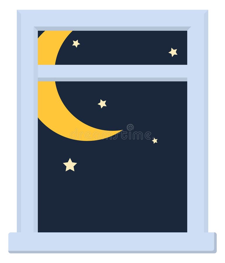 Dark Sky in Window Frame. Night Moon and Stars Stock Illustration ...