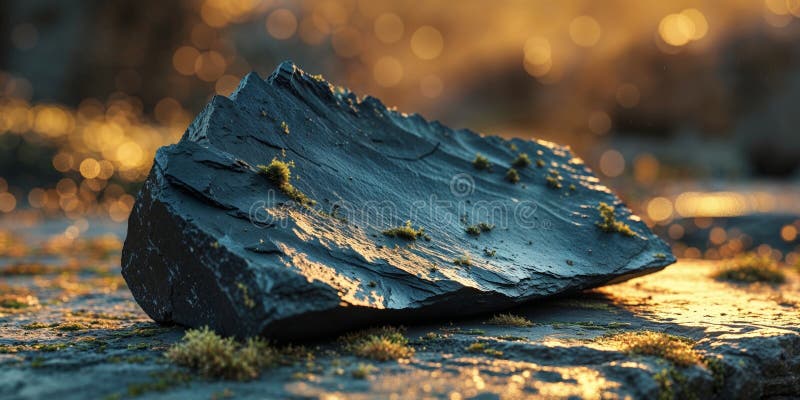 Dark Slate Rock with Rough Texture Placed on Stone Surface in Natural ...