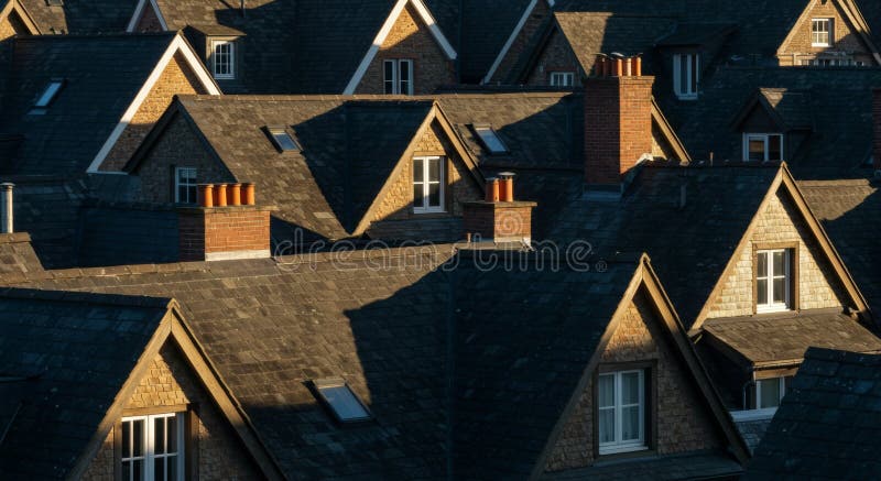 Dark Slate Rooftops in a European City at Sunset Stock Illustration ...