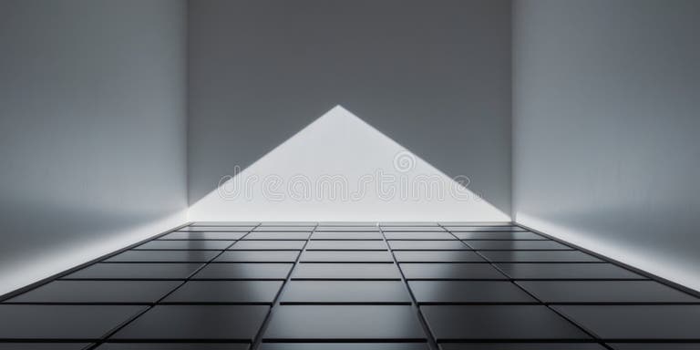 Dark Sleek Rectangular Panels Form a Receding Wall Lit by a Single ...