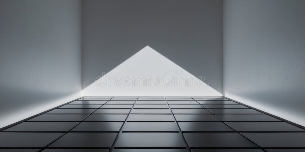 Dark Sleek Rectangular Panels Form a Receding Wall Lit by a Single ...