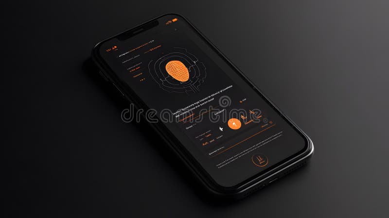 Dark Smartphone with Orange App Interface and Pixel Art Brain Graphic ...