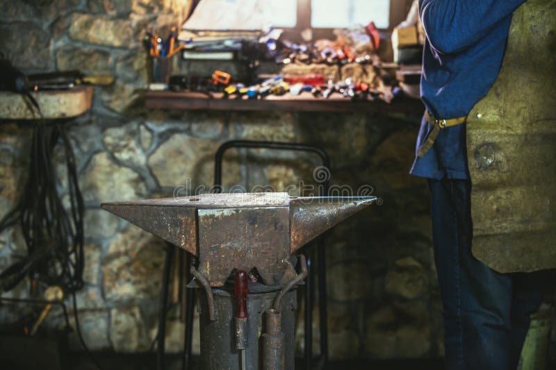 Dark Smithy with Blacksmith Tools Stock Image - Image of furnace, craft ...