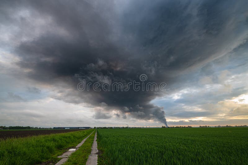 Dark Smoke from a Distant Fire Stock Photo - Image of grass, forest ...