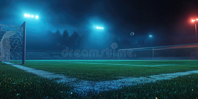 Dark Soccer Field Background with Subtle Lighting, Dimly Lit Soccer ...