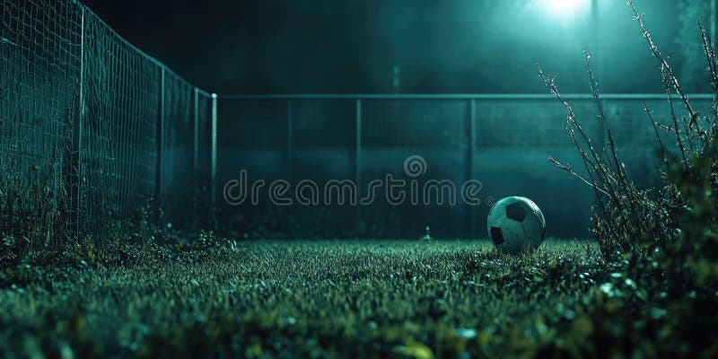 Dark Soccer Field Background with Subtle Lighting, Dimly Lit Soccer ...