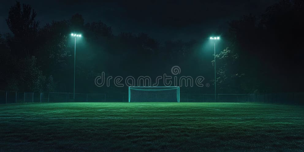 Dark Soccer Field Background with Subtle Lighting, Dimly Lit Soccer ...
