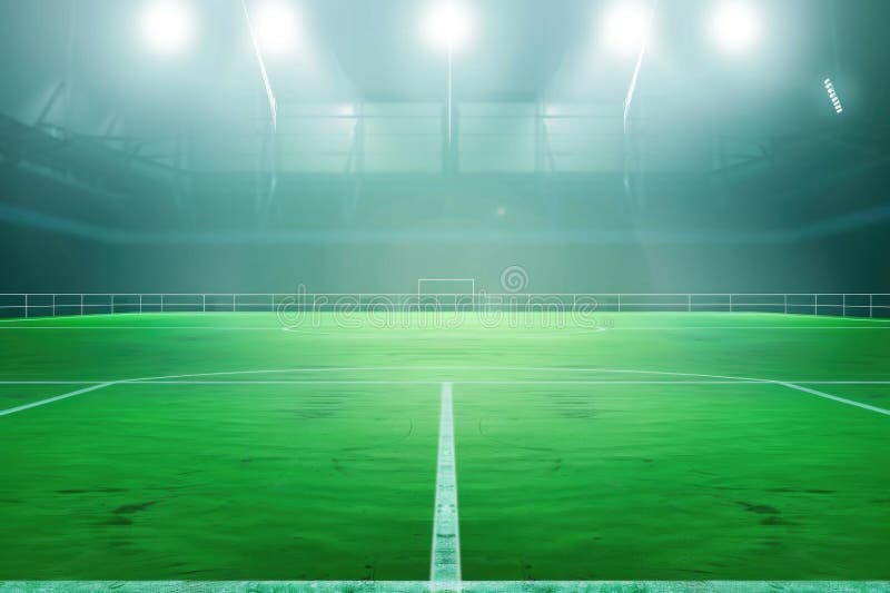 A Dark Soccer Field Illuminated by Floodlights in a Stadium at Night ...