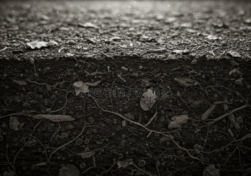 Dark Soil Texture with Visible Roots and Leaves Stock Illustration ...