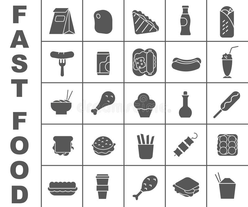 Dark Solid Fast Food Icons. Fast Food Stock Vector - Illustration of ...